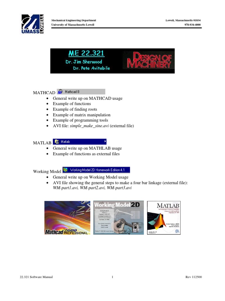 Design of Machinery, Mathcad, Matlab y Working Model Basic Software Manual | PDF | Matlab | Sine
