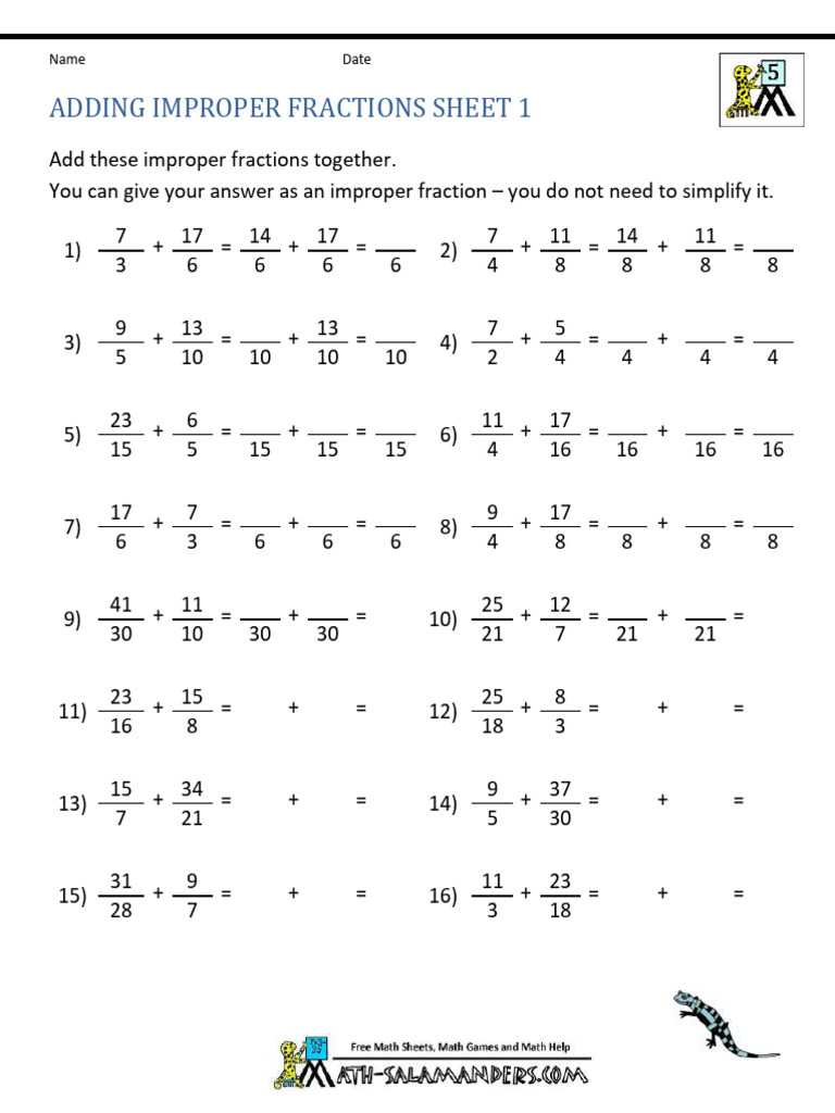 Adding Improper Fractions 1 | PDF | Division (Mathematics) | Arithmetic