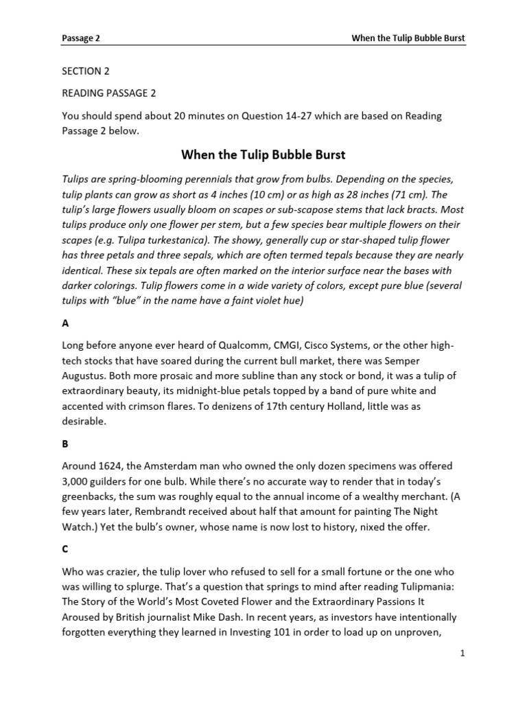 45 Passage 2 - When The Tulip Bubble Burst Q14-27 | PDF | Tulip | Botany