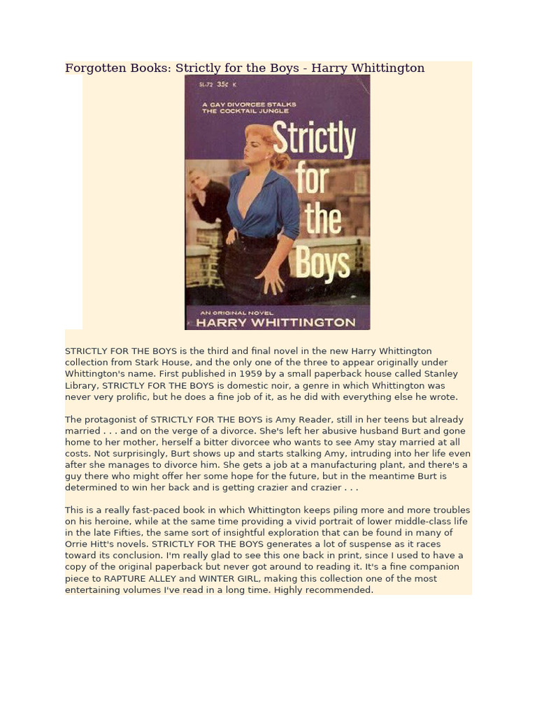 Forgotten Books - Strictly For The Boys - Harry Whittington | PDF