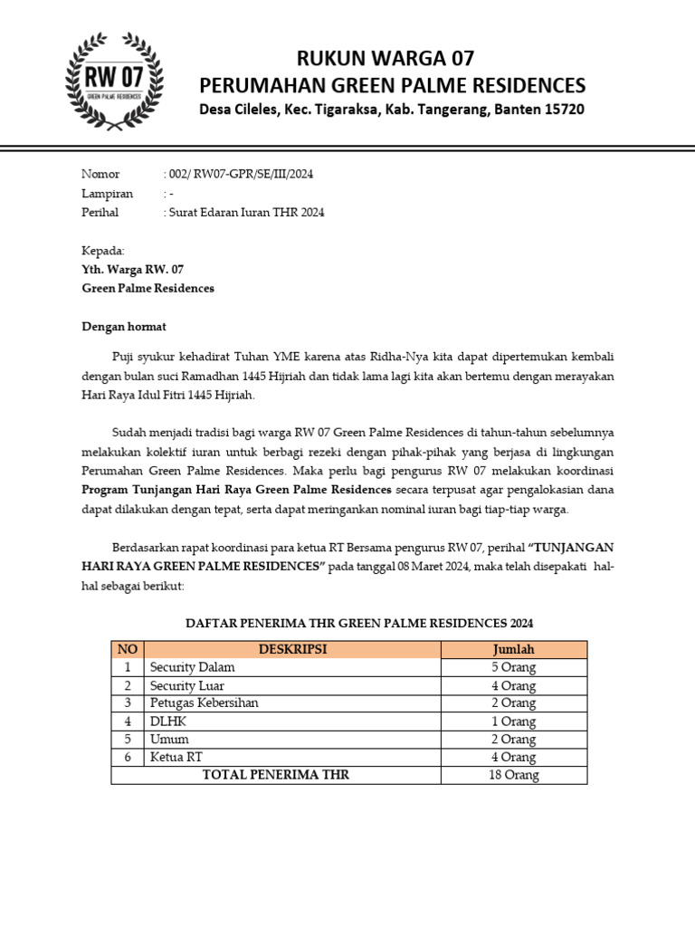 002 Surat Edaran THR 2024 | PDF