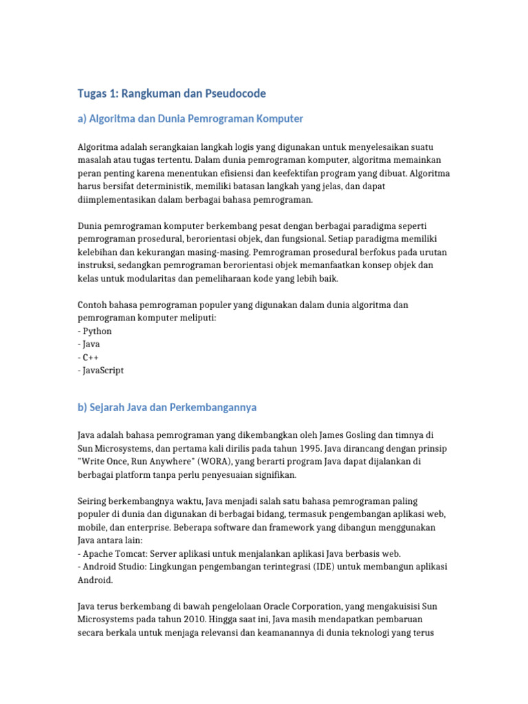 Tugas Rangkuman Algoritma Java | PDF