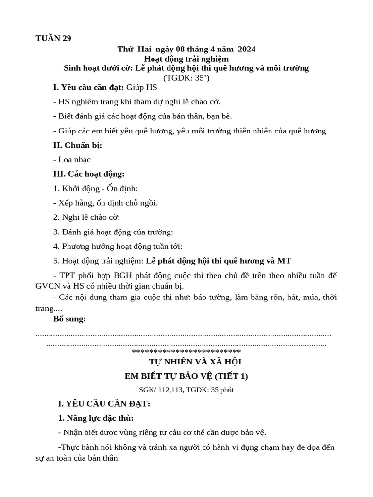 KHBD - 1B - Tuần 29 | PDF