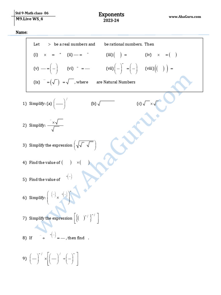 G3bSu M9 Exponents WS | PDF