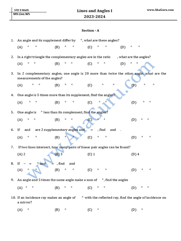 M9 Lines and Angles WS - 14 Aug 2023 - 1692012574534 - 8cx1L | PDF | Triangle | Euclidean Plane ...