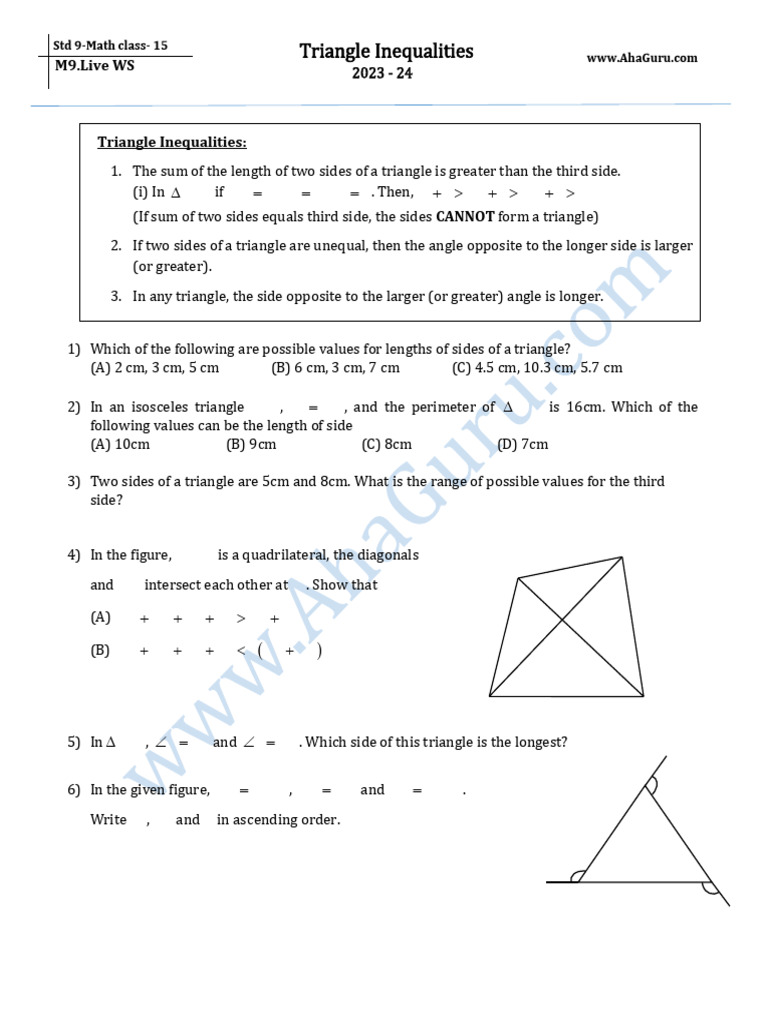 M9 TriangleInequalities WS 1694862406871 Gendr | PDF | Triangle ...