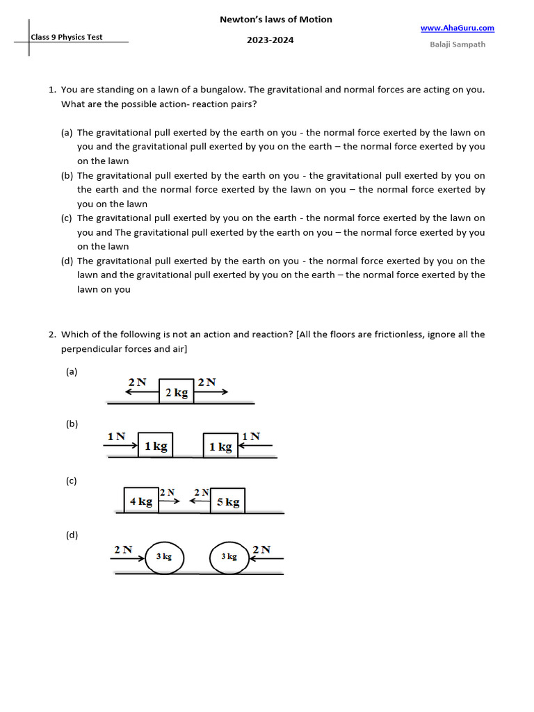 STD 9 Test On Newton's Law of Motion 1 Sep 23-Student Copy | PDF ...