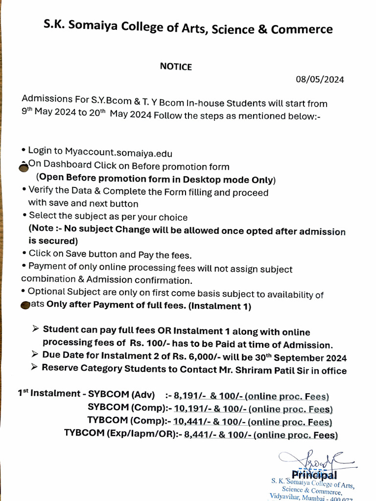 S.K. Somaiya 2024 BCom & BA Admissions | PDF
