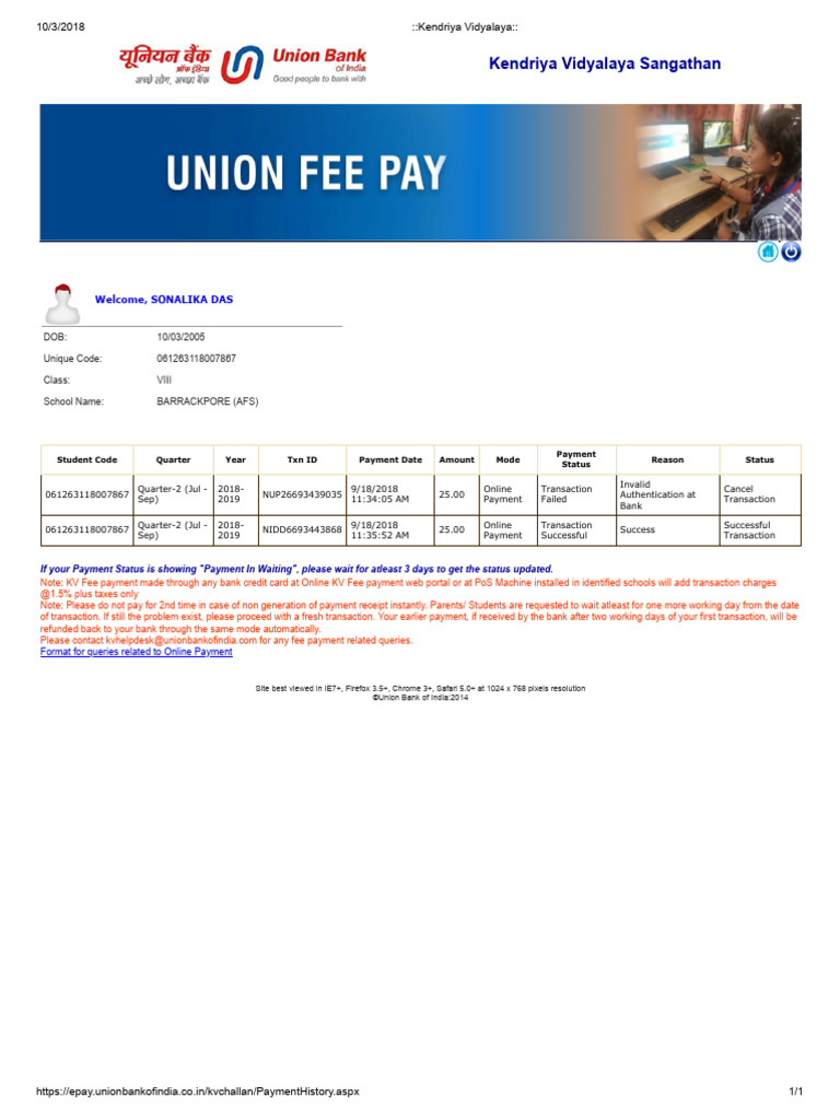 Kendriya Vidyalaya - TRANSFER FEE | PDF | Payments | Money