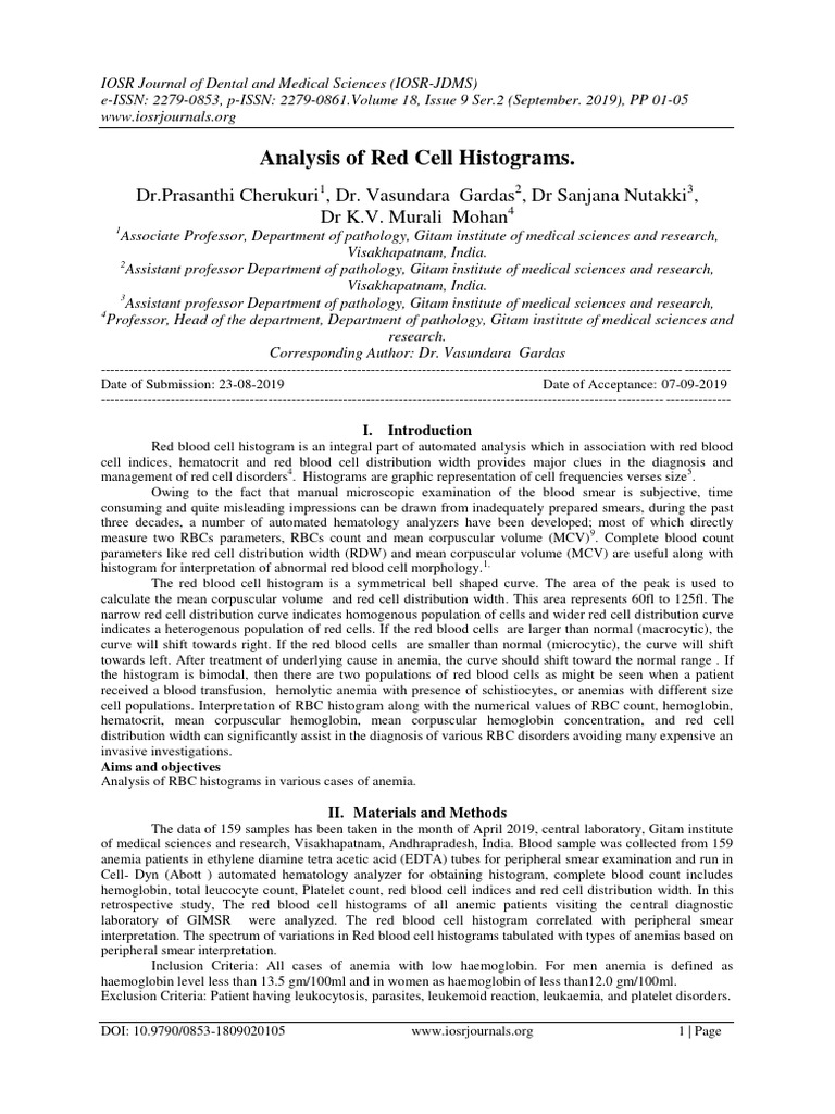 Analysis of Red Cell Histograms | PDF | Anemia | Hematology