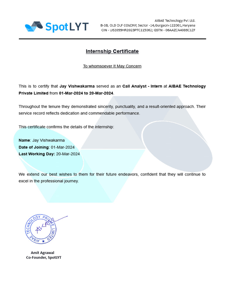 Internship Completion Confirmation | PDF | Business | Finance & Money ...