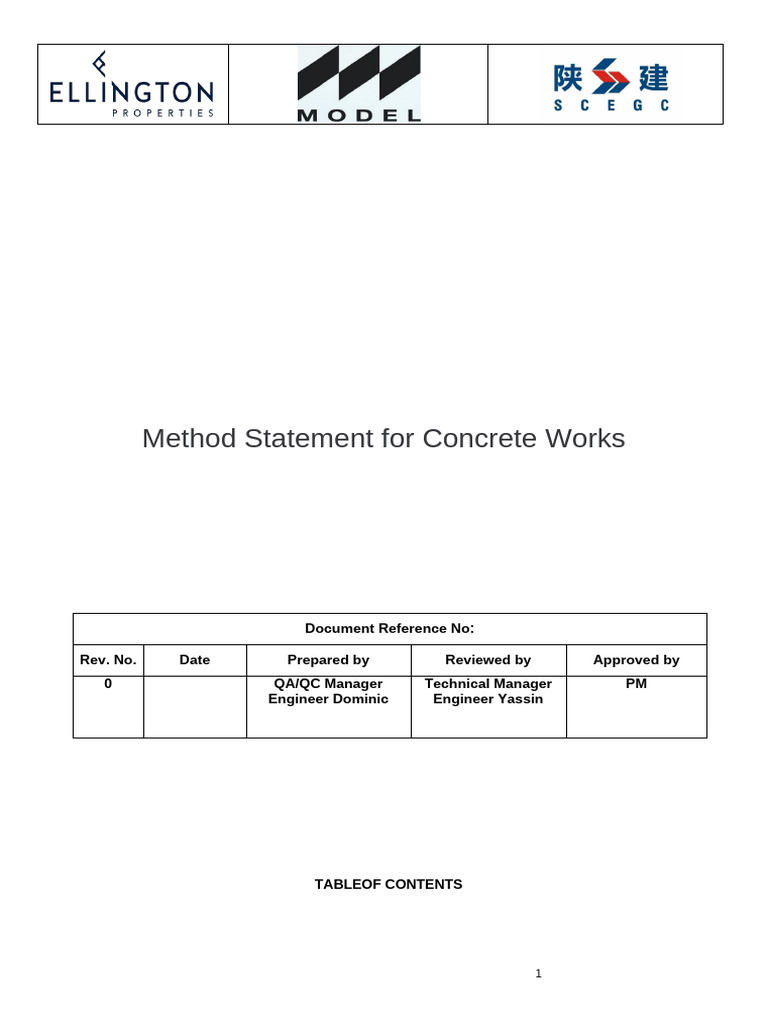 1 Method of Statement - Concrete Works | PDF | Concrete | Traffic