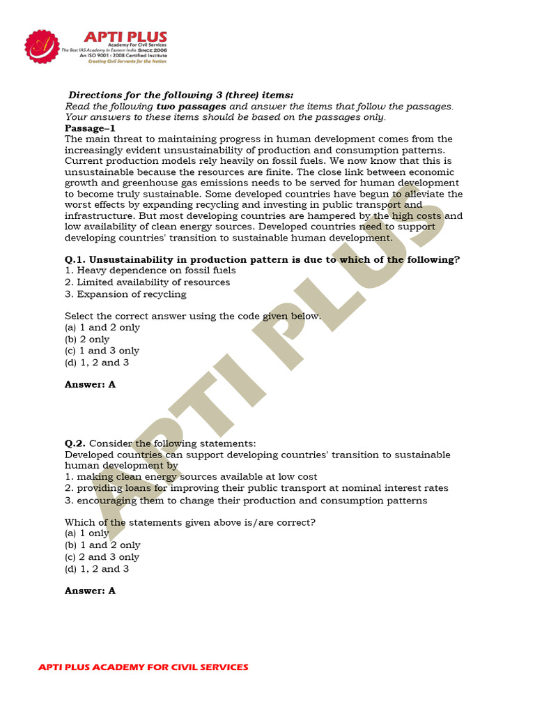 Csat Answer | PDF | Sustainability | Poverty