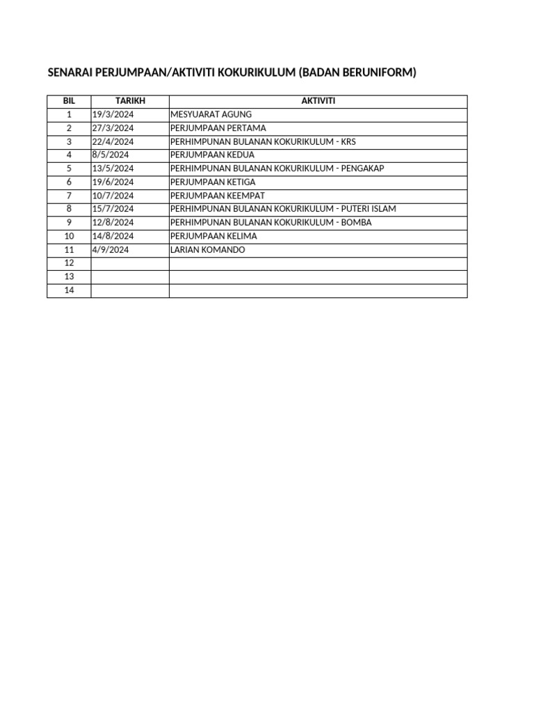 Senarai Aktiviti Kokurikulum | PDF