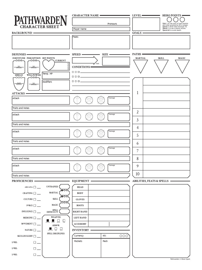 Pathwarden Sheet 0.9.1 Character Sheet | PDF | Role Playing Games ...