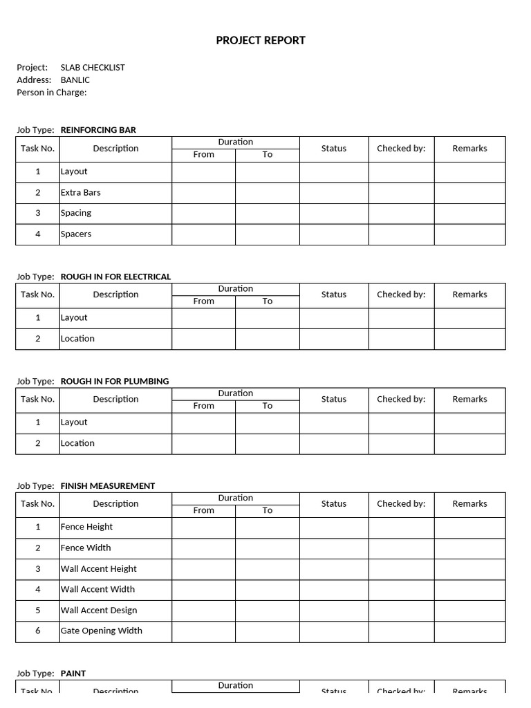 Format - Slab Project Checklist | PDF | Masonry | Architectural Design