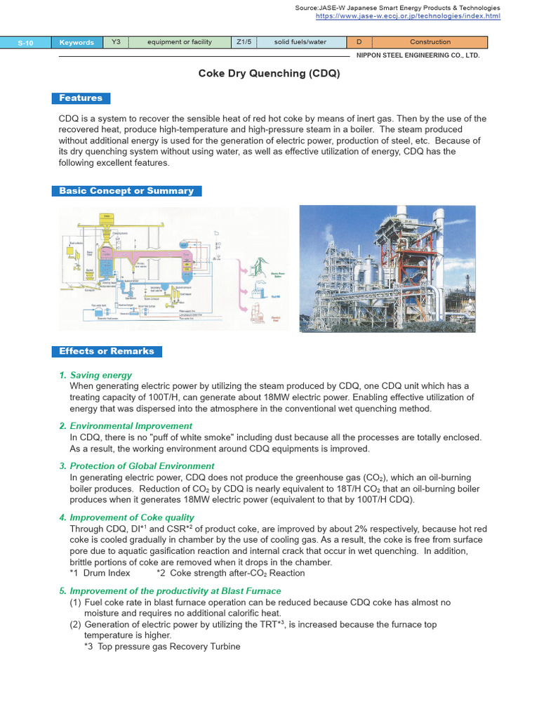 Coke Dry Quenching (CDQ) : Features | PDF | Coke (Fuel) | Steel