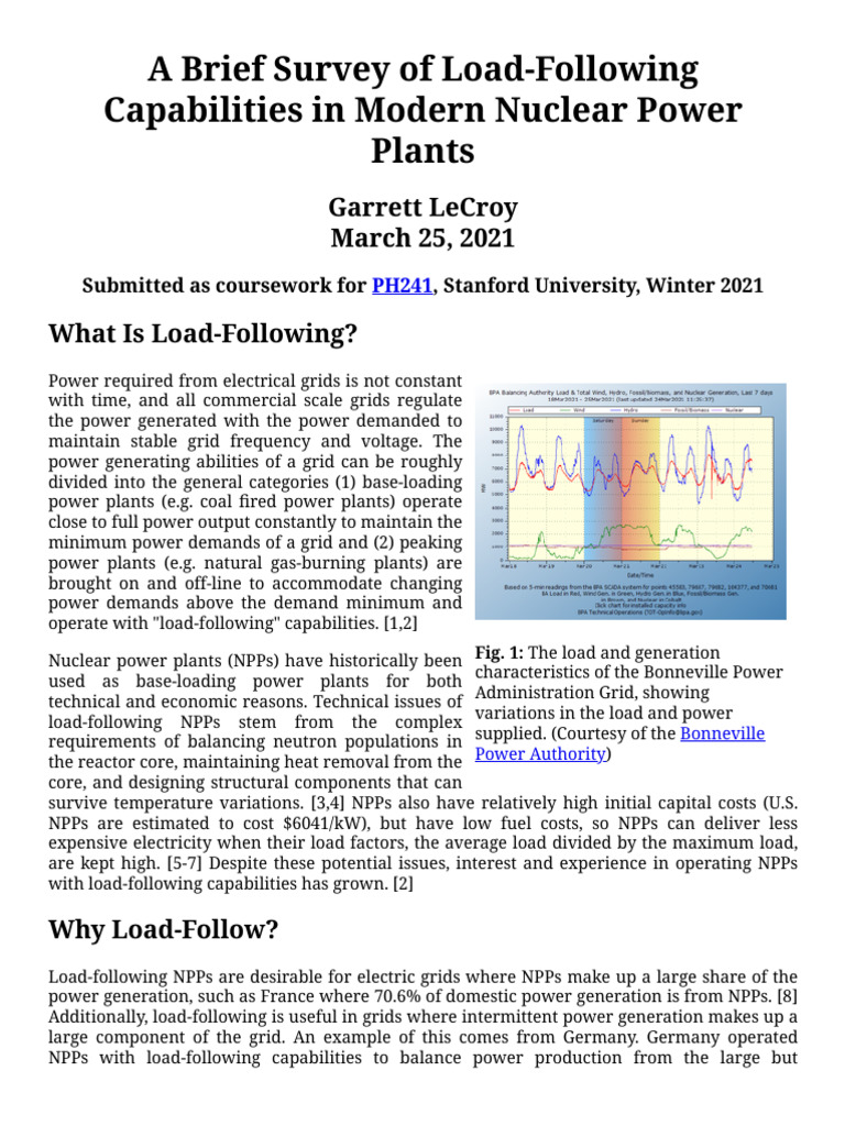 A Brief Survey of Load-Following Capabilities in Modern Nuclear Power ...