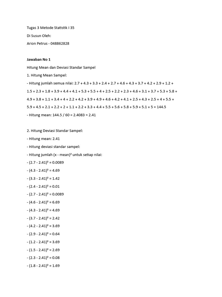Tugas 3 Metode Statistik dan Uji Hipotesis | PDF