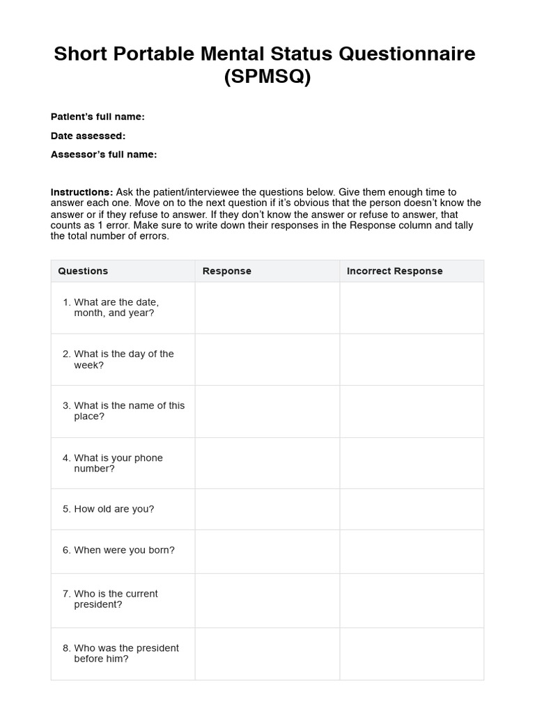SPMSQ Assessment and Score Guide | PDF | Self-Improvement
