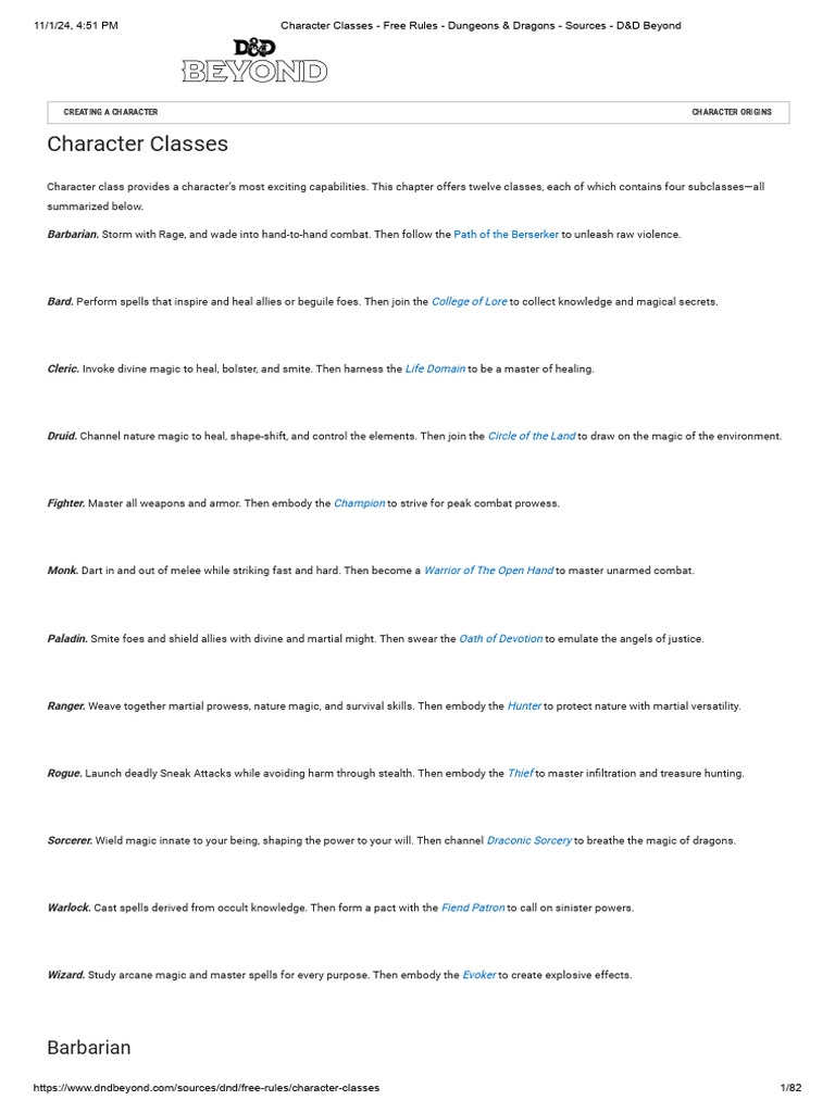 Character Classes - Free Rules - Dungeons & Dragons - Sources - D&D ...