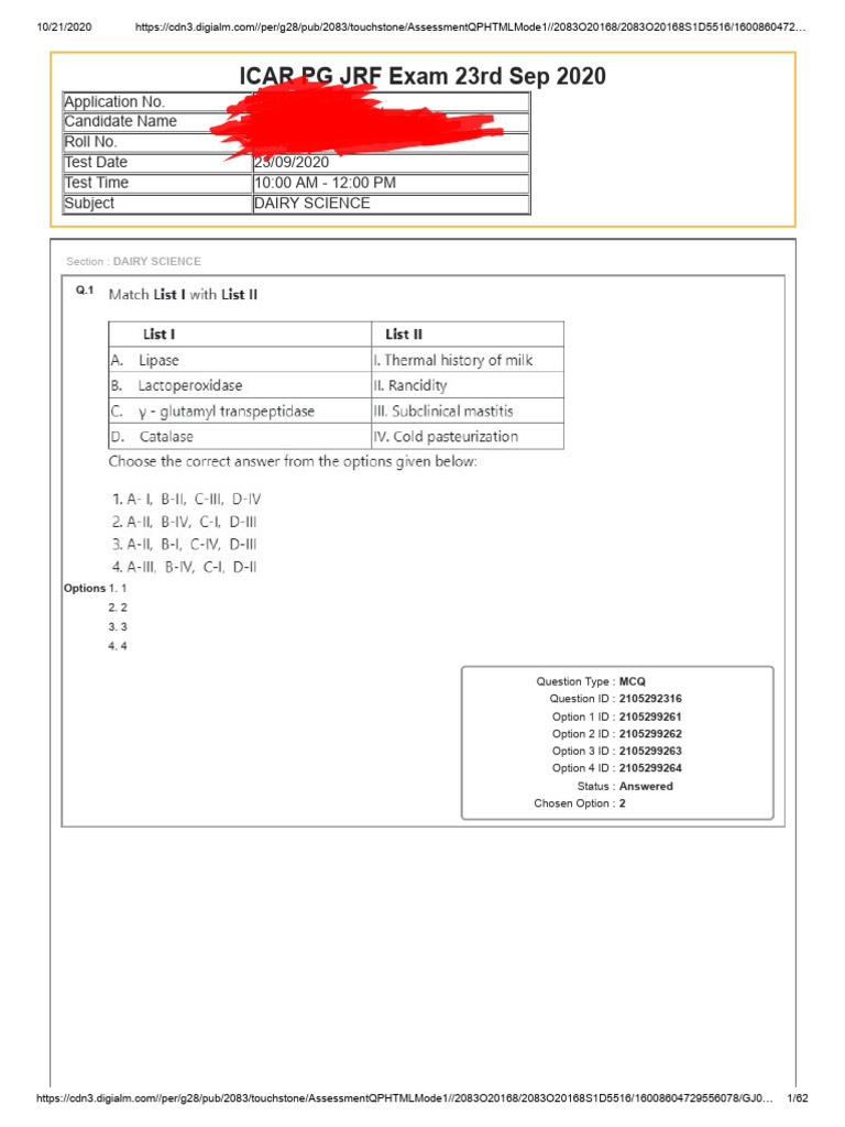 Icar PG Paper 2pd 2020 DM-DC | PDF | Multiple Choice | Methodology