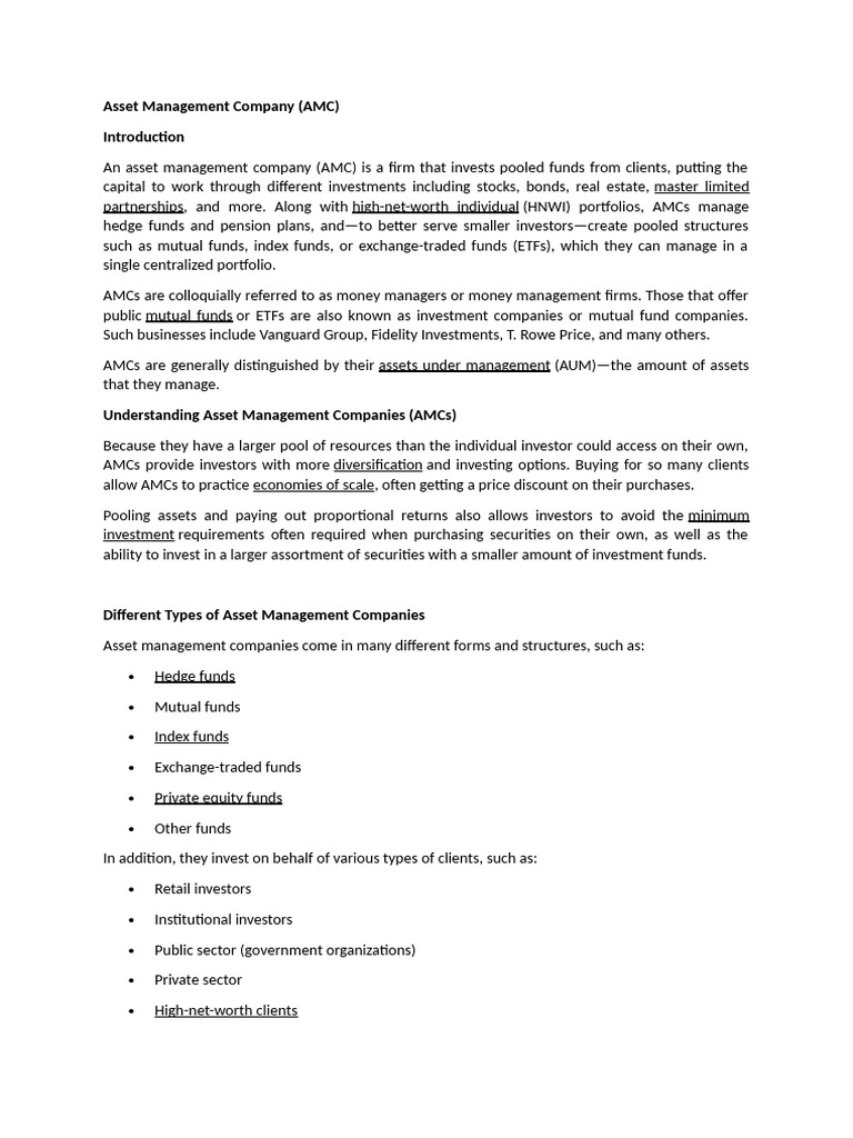 Understanding Asset Management Companies | PDF | Investment Fund ...