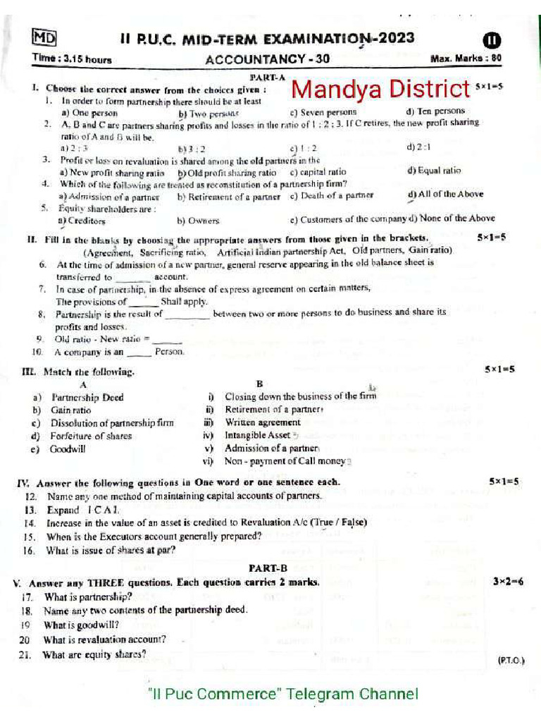 II Puc Acc MT QP & Key Ans Mandya | PDF