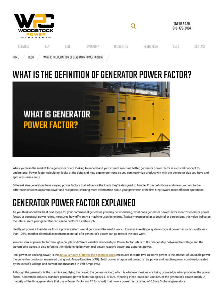 Definition of Generator Power Factor - Woodstock Power | PDF | Electric ...