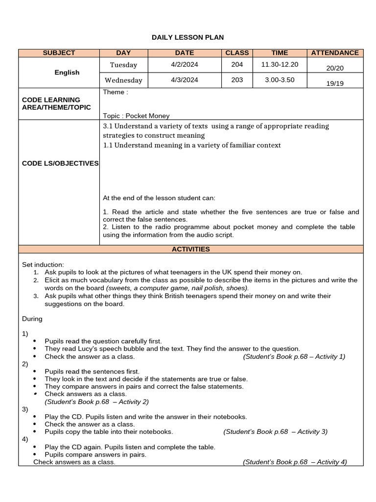 Lesson Plan Kssmigcse 1 - 5 April | PDF | Question | Lesson Plan
