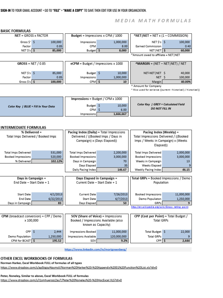 Media Math Calculator - Mort Greenberg - Google Sheets | PDF