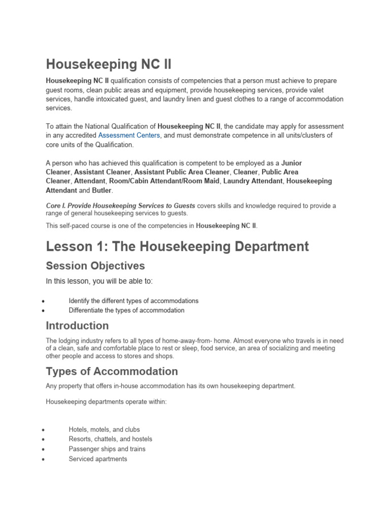 Housekeeping NC II CBLM Tesda PDF Free | PDF | Housekeeping | Home