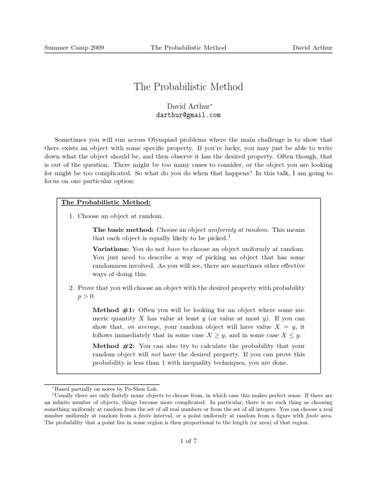 The Probabilistic Method: David Arthur | PDF | Probability Theory | Randomness