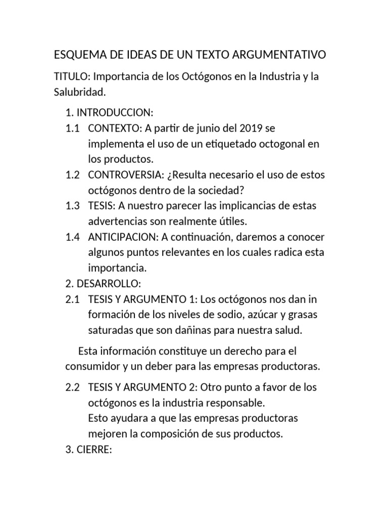 ESQUEMA DE IDEAS DE UN TEXTO ARGUMENTATIVO | PDF