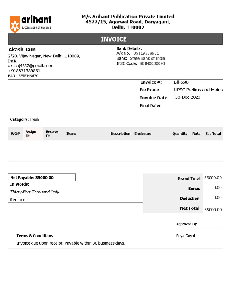 Akash Jain Invoice December | PDF