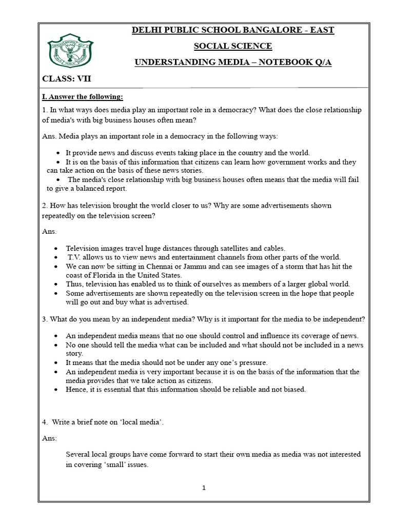 Class 7 Media Understanding Notes | PDF | News | Television