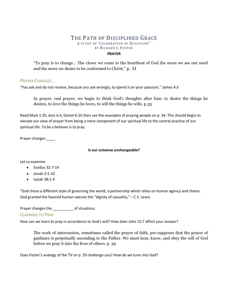 Celebration of Discipline - CH 3 Prayer | PDF