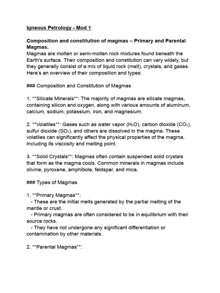 Igneous petro Mod 1 | PDF | Magma | Lava