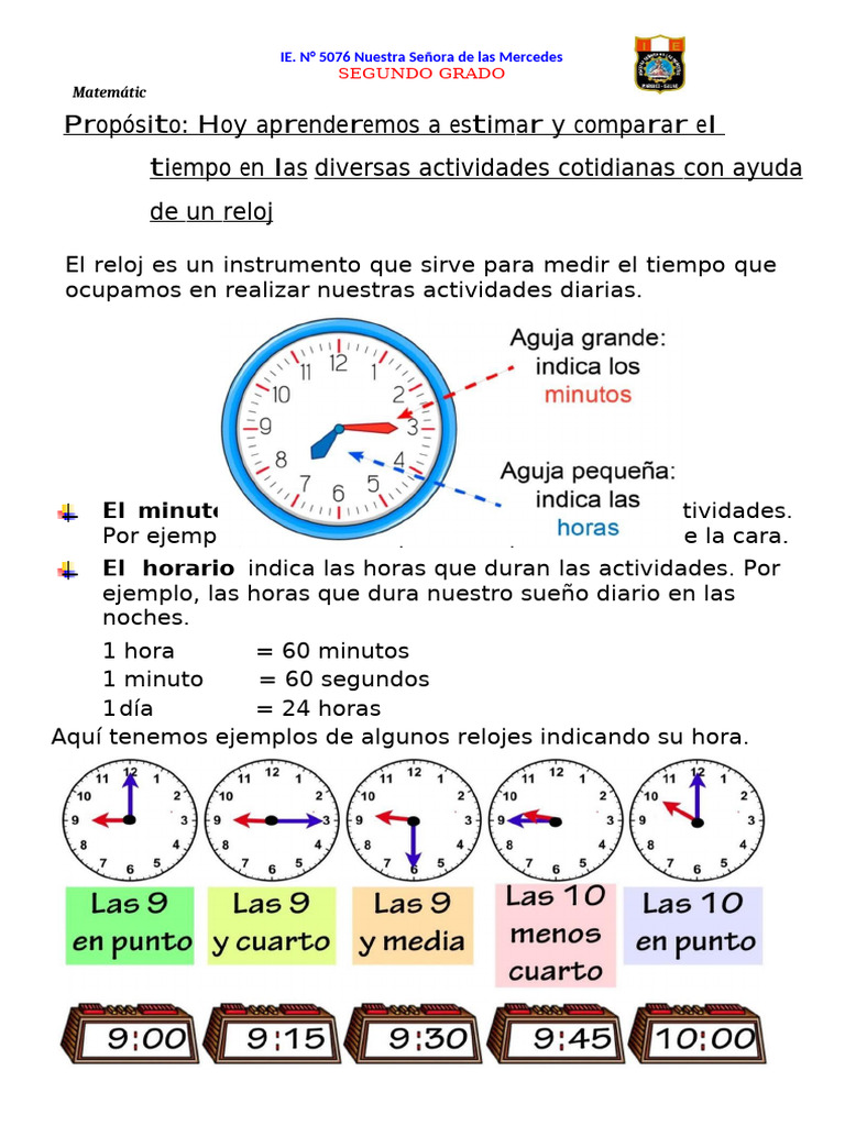 Ficha de Matema. El Reloj | PDF | Métodos y materiales de enseñanza ...