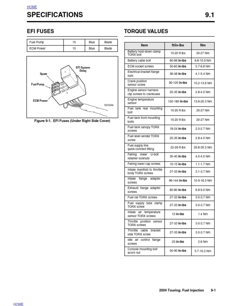 Specifications 9.1: Efi Fuses Torque Values | PDF | Electrical ...