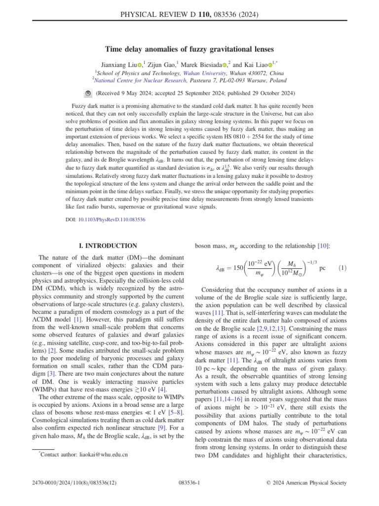 Fuzzy Dark Matter and Time Delay Anomalies | PDF | Dark Matter | Quasar