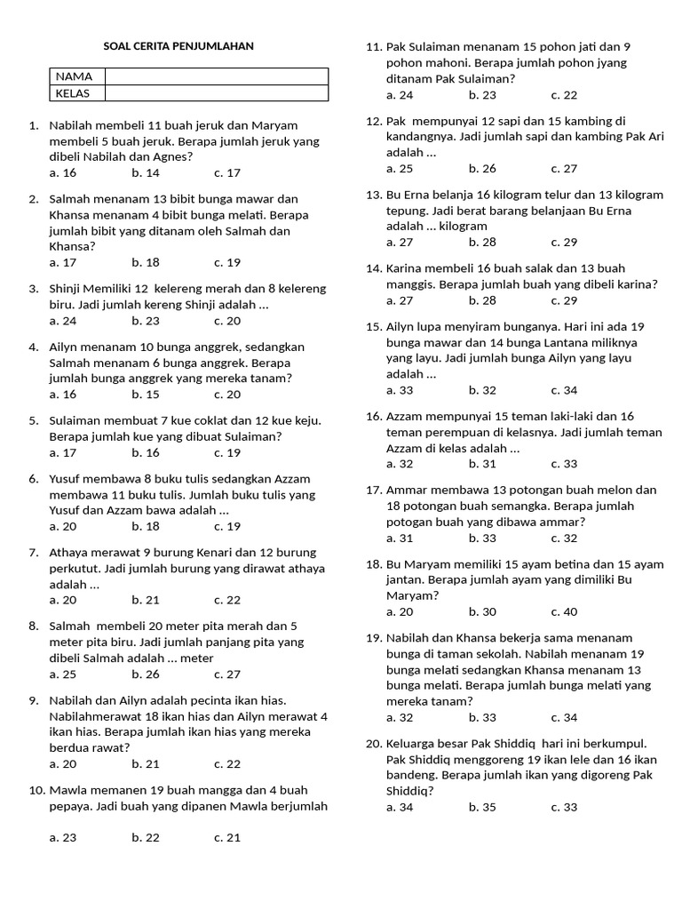 Soal Cerita Jumlah L2 | PDF