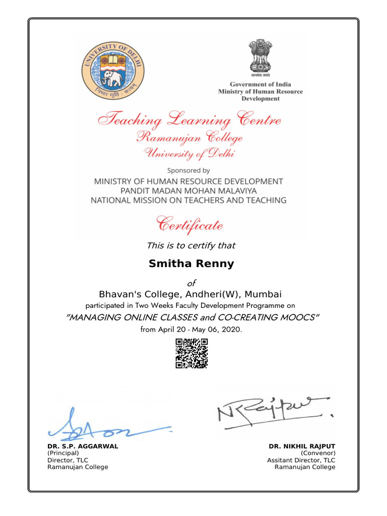 Certificate of Participation in FDP on MOOCs | PDF | Career & Growth | Science & Mathematics