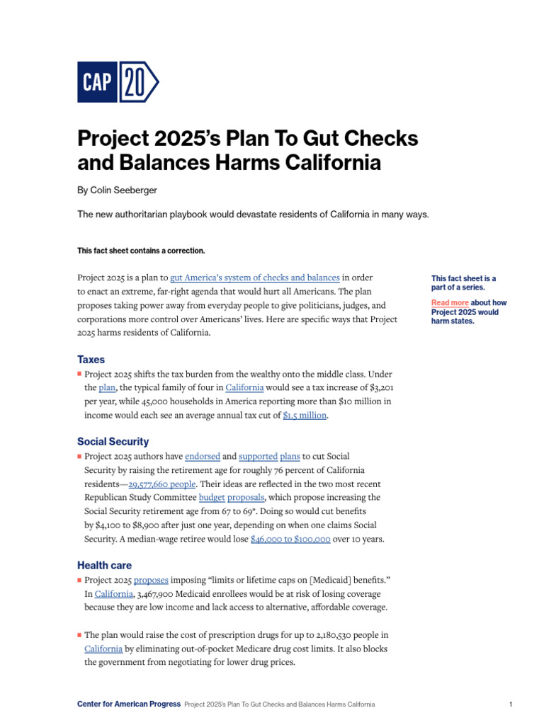 Project 2025s Plan To Gut Checks and Balances Harms California | PDF ...