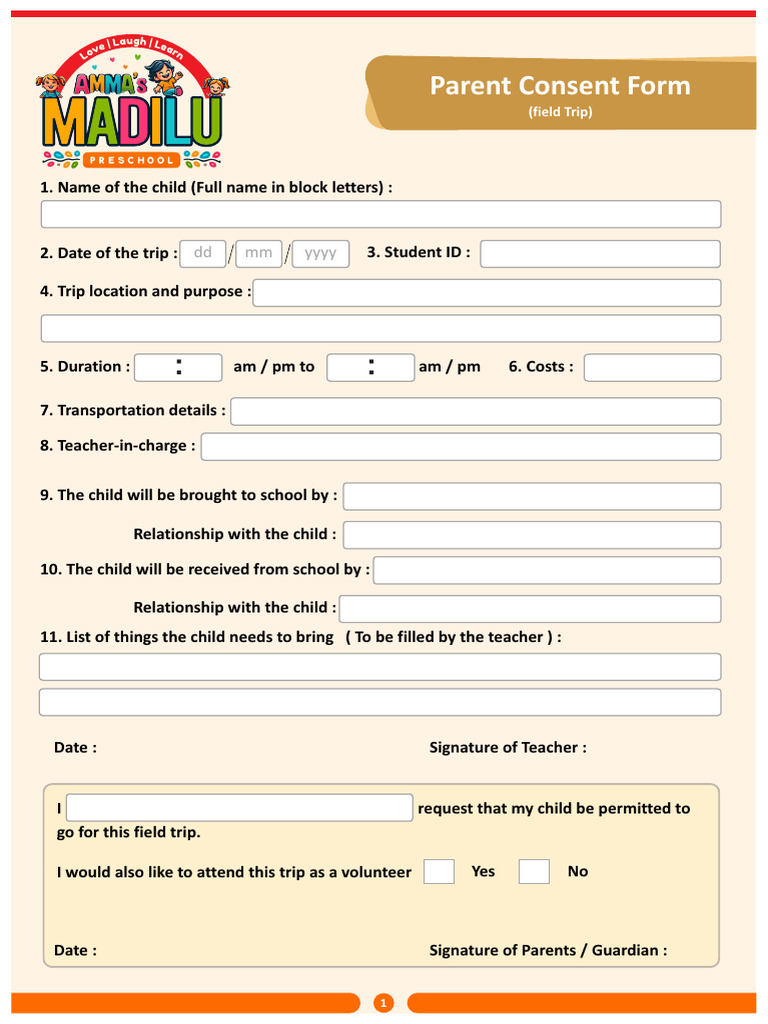 Parent Consent Form Field Trip | PDF