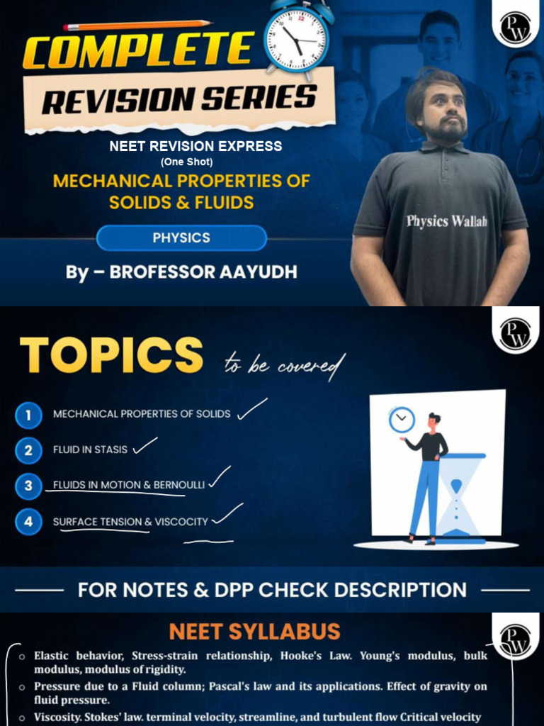 MECHANICAL PROPERTIES OF SOLIDS AND FLUIDS - Class Notes - NEET ...