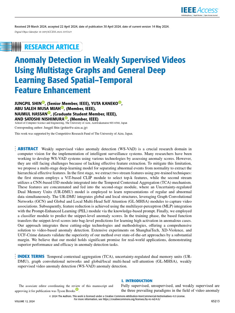 Anomaly Detection r1 in Weakly Supervised Videos Using Multistage Graphs and General Deep ...