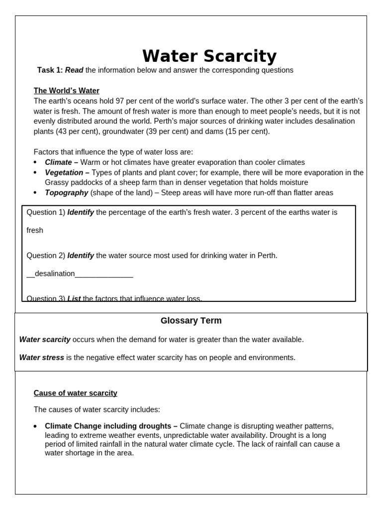 Understanding Water Scarcity Causes & Effects | PDF | Water | Water ...