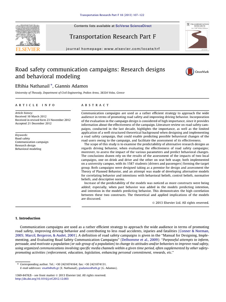 Road Safety Campaigns: Research Insights | PDF | Intention | Attitude ...