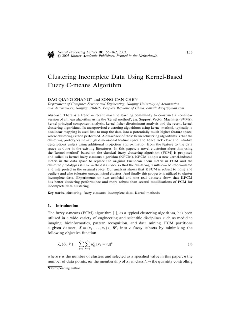 Clustering Incomplete Data Using Kernel-Based | PDF | Cluster Analysis | Support Vector Machine